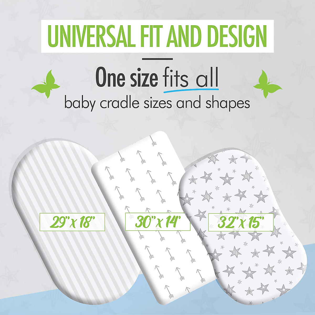 Premium Bassinet Sheets 3 Pack Set 100% Jersey Cotton Baby Sheets for Boys and Girls, Bassinet Sheet Oval Fitted, Cradle Sheets, Bassinet Mattress Sheets