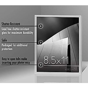 Americanflat 8.5x11 Picture Frame in Silver - Thin Border Frame with Shatter Resistant Glass - Horizontal and Vertical Formats for Wall and Tabletop