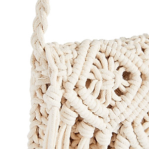 Small Cotton Crochet Purse with Tassel, Hippie Crossbody Bags for Women (White)