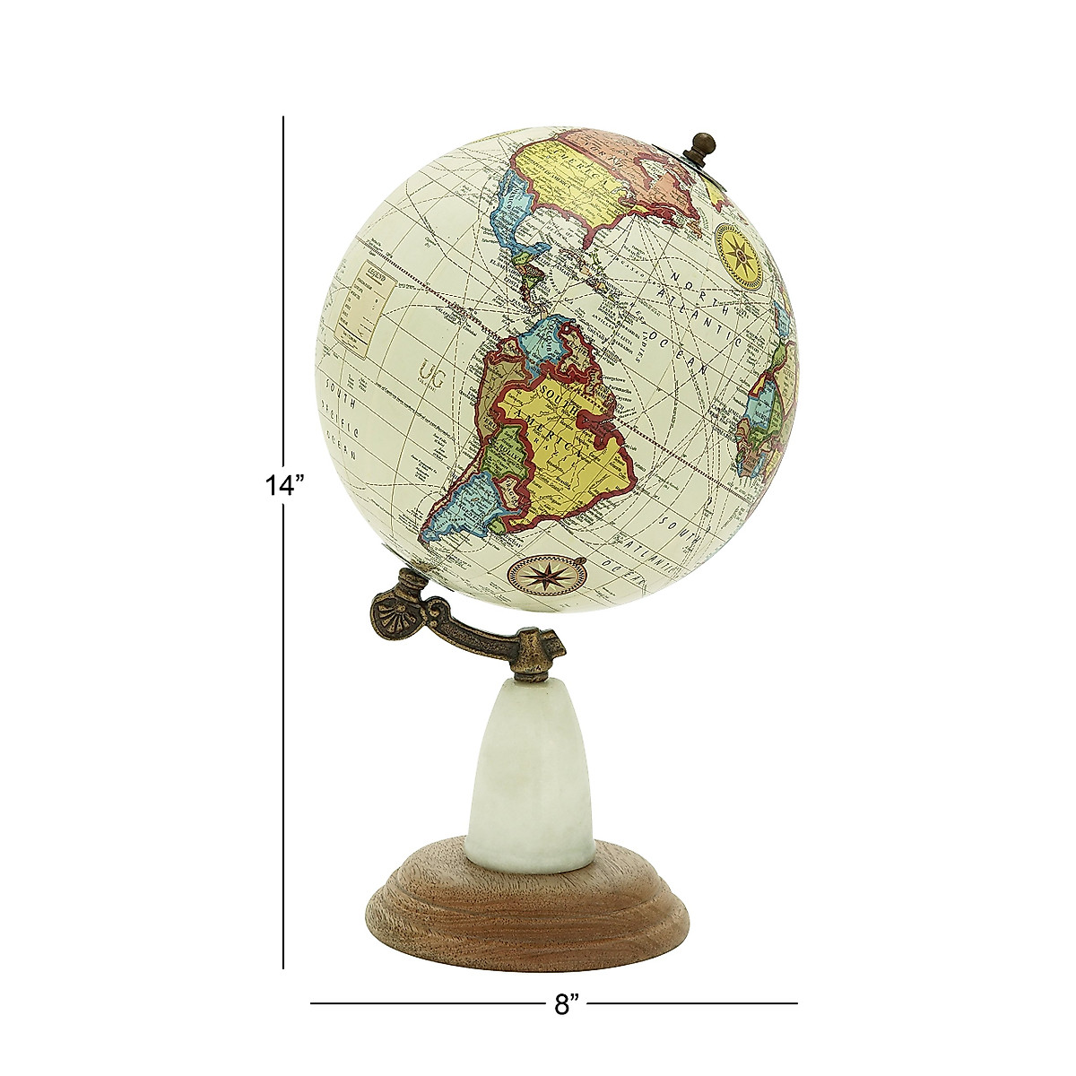 Deco 79 Mango Wood Globe, 8" x 8" x 14", White