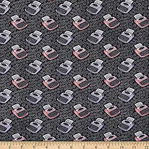 Camelot Fabrics Literary Typewriters Charcoal Fabric, Yard
