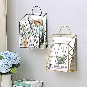 MOOVGTP Magazine Stand Storage Basket, Wall Hanging Magazine Holder Wrought Iron Storage Rack Wall Storage Basket Desk Storage File Racks for Home Office Decoration