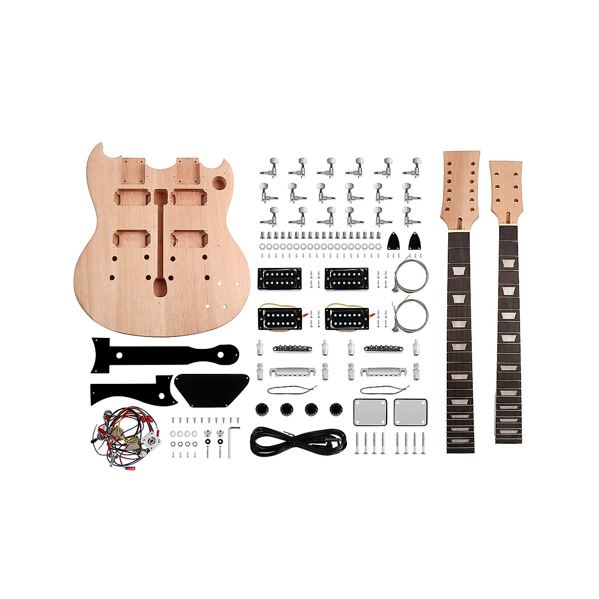 Fistrock DIY Electric Guitar Kit Double Neck Guitar Kits Beginner Kits 12 String Right Handed with Mahogany Body Mahogany Neck Rosewood Fingerboard Chrome Hardware Build Your Own Guitar.