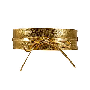 NUMJAW Gold Belt for Dress Obi Belts for Women Faux Leather Wrap Belt Waisband Belts for Women Tie Belt for Dresses Waist Band Cinch Belts for Women Gold Sash Belt Gold Belts for Women Dresses
