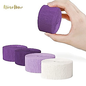 NICROHOME 8 Rolls Crepe Paper Streamers, Pack of Purple, Dark Purple, Pastel Purple, White Streamers for Birthday Party Decorations, Wedding, Valentine Day Lilac Theme Party Supplies, 82Ft Long