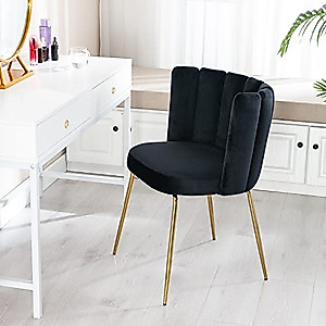 ZHENGHAO Black Dining Chairs Set of 4 Velvet Gold Accent Chairs with Curved Back Mid Century Modern Chairs Upholstered Side Chair for Living Room Dinner Bedroom, Black