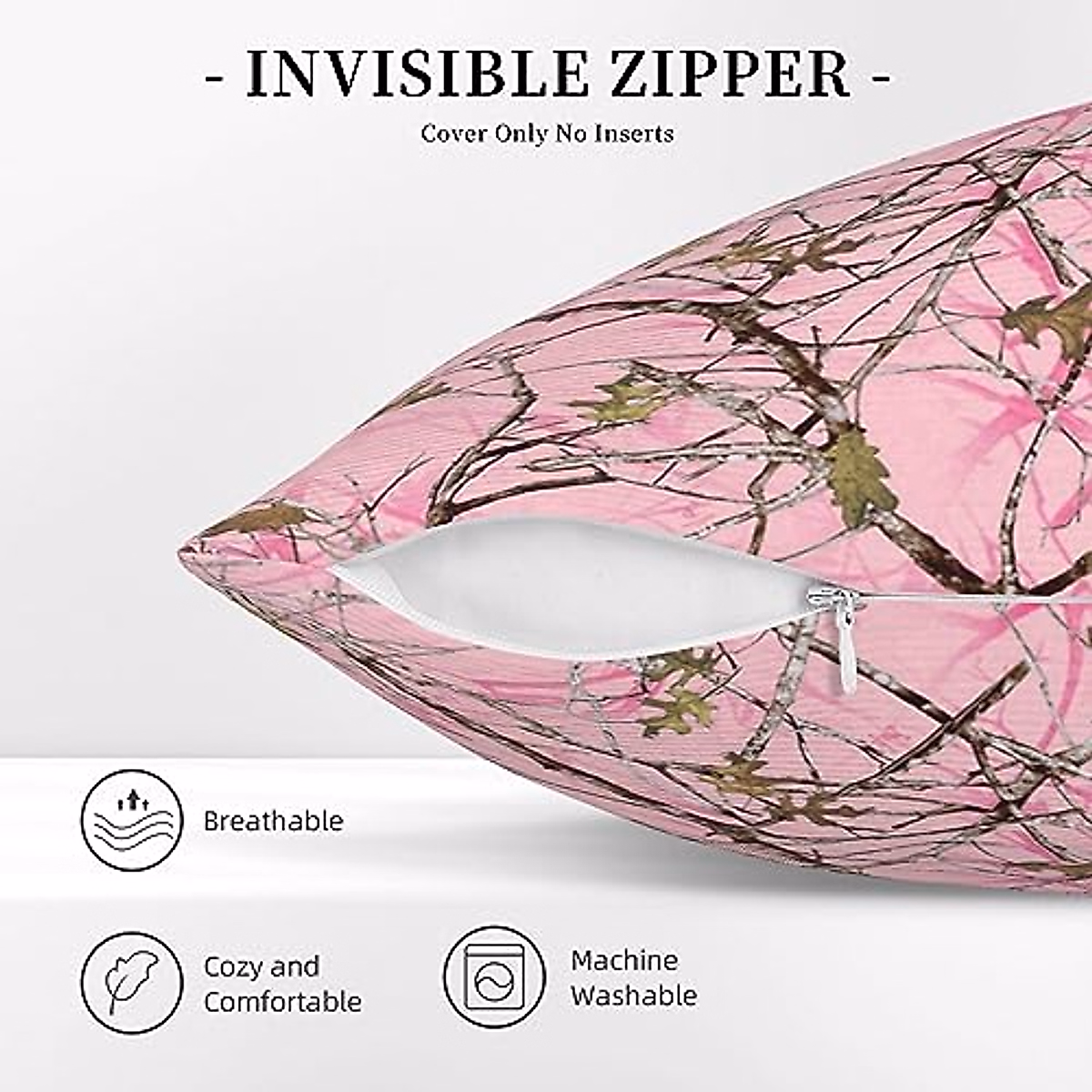 Pink Leaves Camo Throw Pillow Covers Corduroy Pillowcases Soft Square Cushion Case Decorative Cushion Covers for Bedroom Sofa Farmhouse 18"x18"