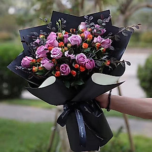 DODXIAOBEUL 20 Sheets Black Waterproof Wrapping Flower Paper,Valentines Day Flower Bouquets Wrapping Paper Non Fading Florist Bouquet Paper for Birthday Holiday Wedding Engagement,DIY Crafts 23 x 23