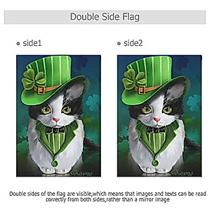 Saint Patricks Day Shamrock Cat Welcome Garden Flag 12x18 Inch Yard Flags Large Vertical Double Sided House Flag Seasonal Outside Decor for Yard Farmhouse