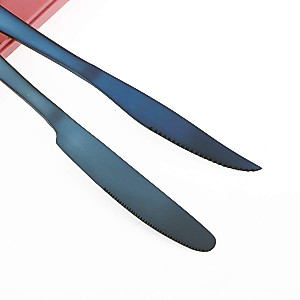 Gugrida 24-Piece Titanium Blue Plated Stainless Steel Flatware Set, Travel Cutlery Include Knife Fork Spoon Service for 4,Healthy & Eco-Friendly Silverware - Matte Elegant Modern Eating Utensils