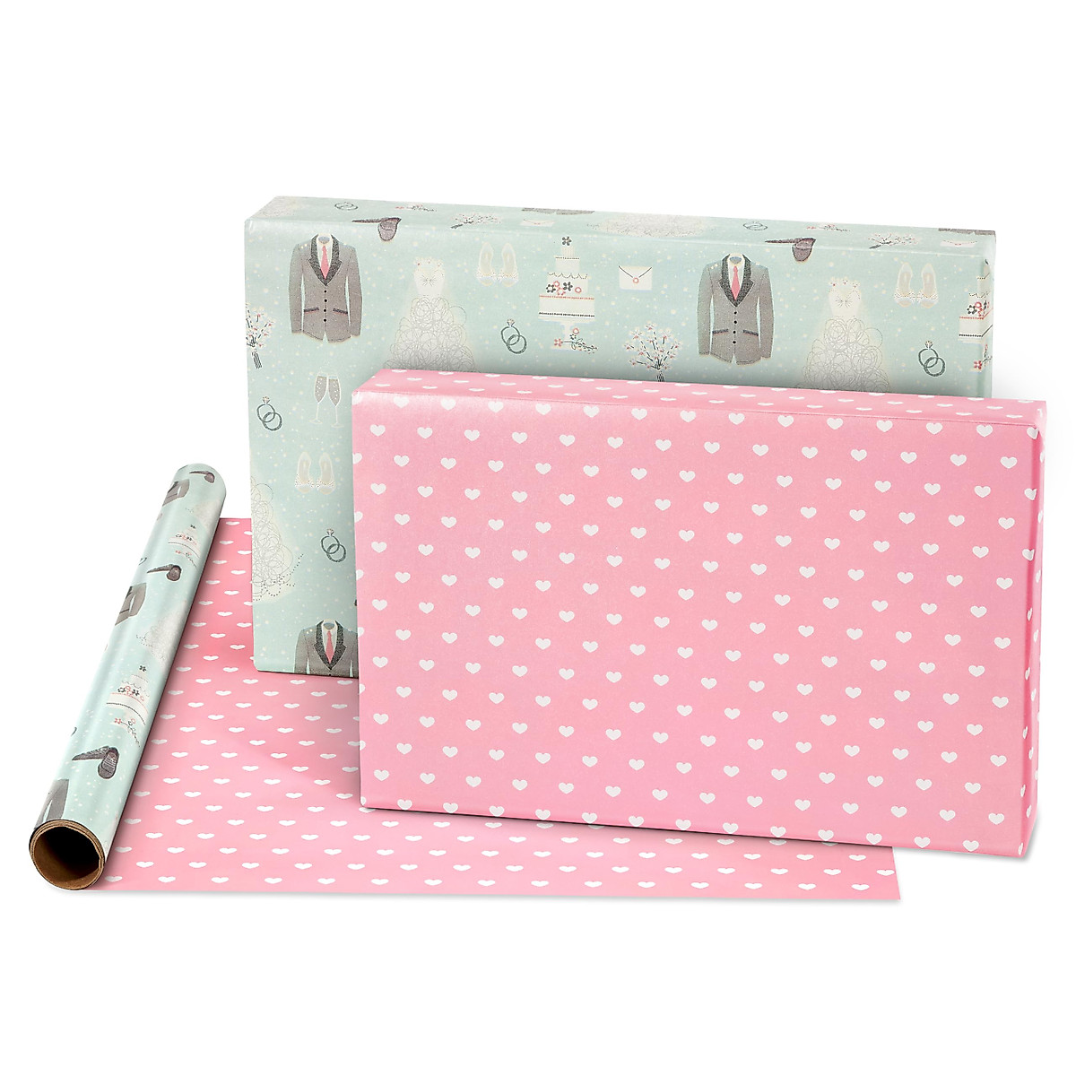 American Greetings Reversible Wedding Wrapping Paper, Bridal Designs (4 Rolls, 120 sq. ft.)