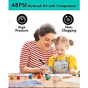 Gocheer Airbrush Kit with Air Compressor, 48 PSI High Pressure Air Brush Non-Clogging with 0.2/0.3/0.5mm Nozzle/Cleaning Sets, Ideal for Painting, Modeling, Cake Decor, Pastry, Makeup, Nail Art Black.