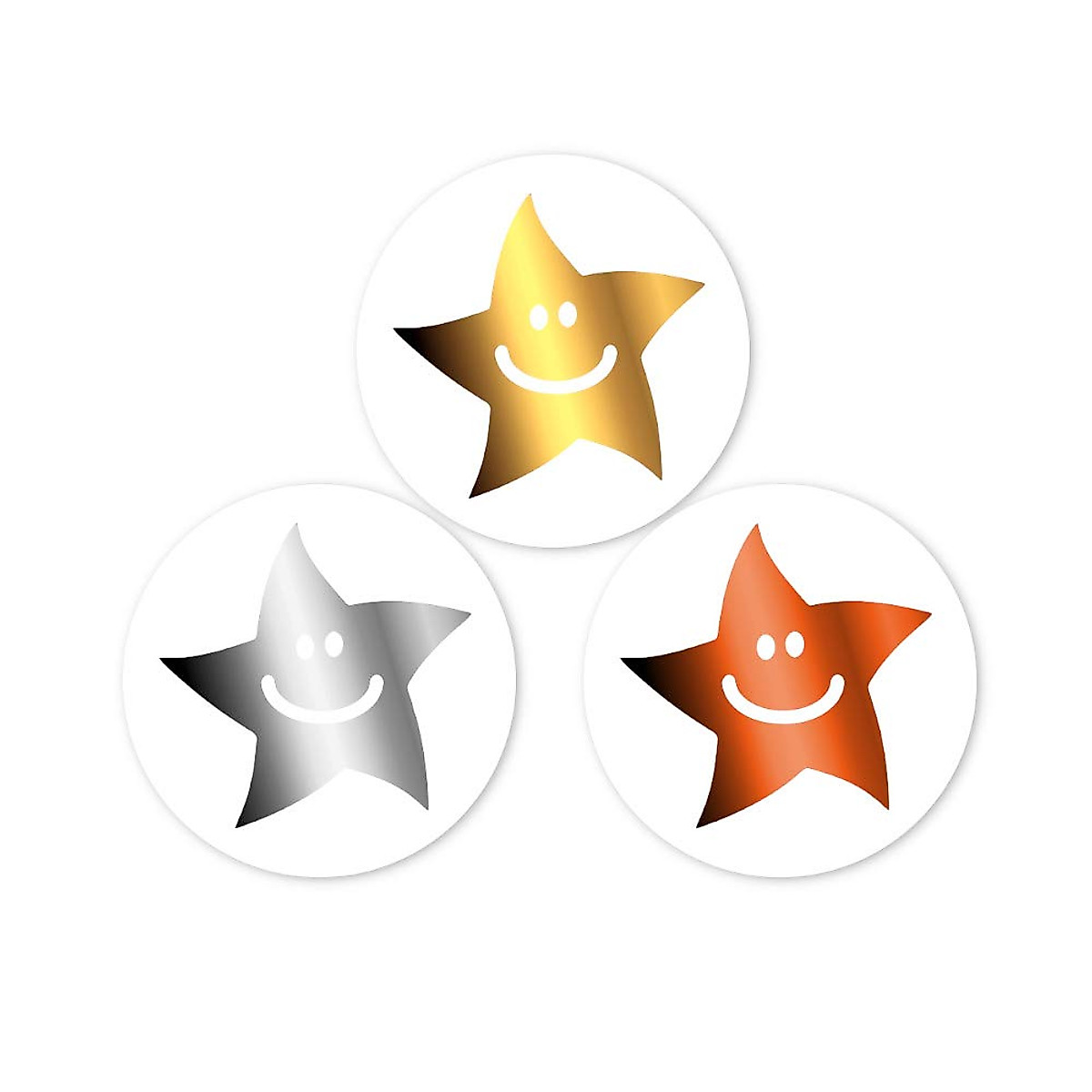 10mm Mixed Pack Smiley Star Metallic Stickers, Pack of 1080: 360 Gold, 360 Silver and 360 Bronze