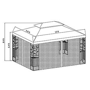 SUNA OUTDOOR 10x13 Ft Outdoor Gazebo Steel Frame Two-Tiered Top Canopy, Leaf Screen Decor Gazebo with Adjustable Netting for Garden Backyard, Beige