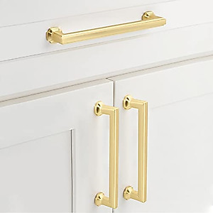 goldenwarm 5 Pack Brushed Gold Cabinet Handles 3-3/4 inch Drawer Pulls Hardware Pull for Kitchen Bathroom Cupboard Dresser