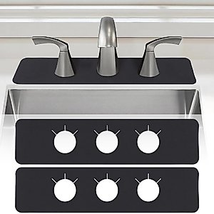 2 Pcs Bathroom Sink Splash Guard- Faucet Mat for Kitchen Sink 3 Holes, Freely Cutting Splash Guard Behind Faucet Drip Catcher for Kitchen for mat Sink in Kitchen,Bathroom,RV and Camper