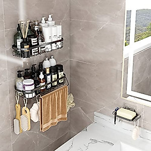 Dabuda 3 Pack Shower Caddy Bathroom Organizer with Hooks,Rustproof Wall Mount Shower Shelves with Soap Holder,No Drilling Stainless Steel Self-Adhesive Shower Storage Organizer for Bathroom