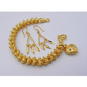 Heart Pikun Flower Lai Thai Gold Plated Bangle 22k 24k Thai Baht Yellow Gold Filled Bracelet Jewelry Women