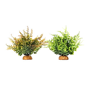 WOLEDOE Fake Green Boston Fern, Reptile Plants for Terrarium, Amphibian Tank Accessories Habitat Decor fit Crested Gecko Leopard Lizard Chameleon Ball Python Snake Frog