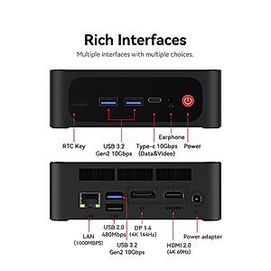 Beelink SER 5 MAX Mini Desktop Pc Computers, Ryzen 7 5800H 8 Cores Up to 4.4Ghz 32GB DDR4 500GB NVME SSD Radeon Graphics,with WiFi 6/BT-5.2/USB C/DP/HDMI,Support 2.5'HDD/SSD