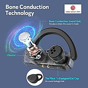 DACOM True Wireless Bone Conduction Headphones Open Ear Bluetooth Headphones with Earhooks 26 Hrs Playtime with Charging Case Sport Earbuds Waterproof with Built-in Mic for Workouts Running Cycling