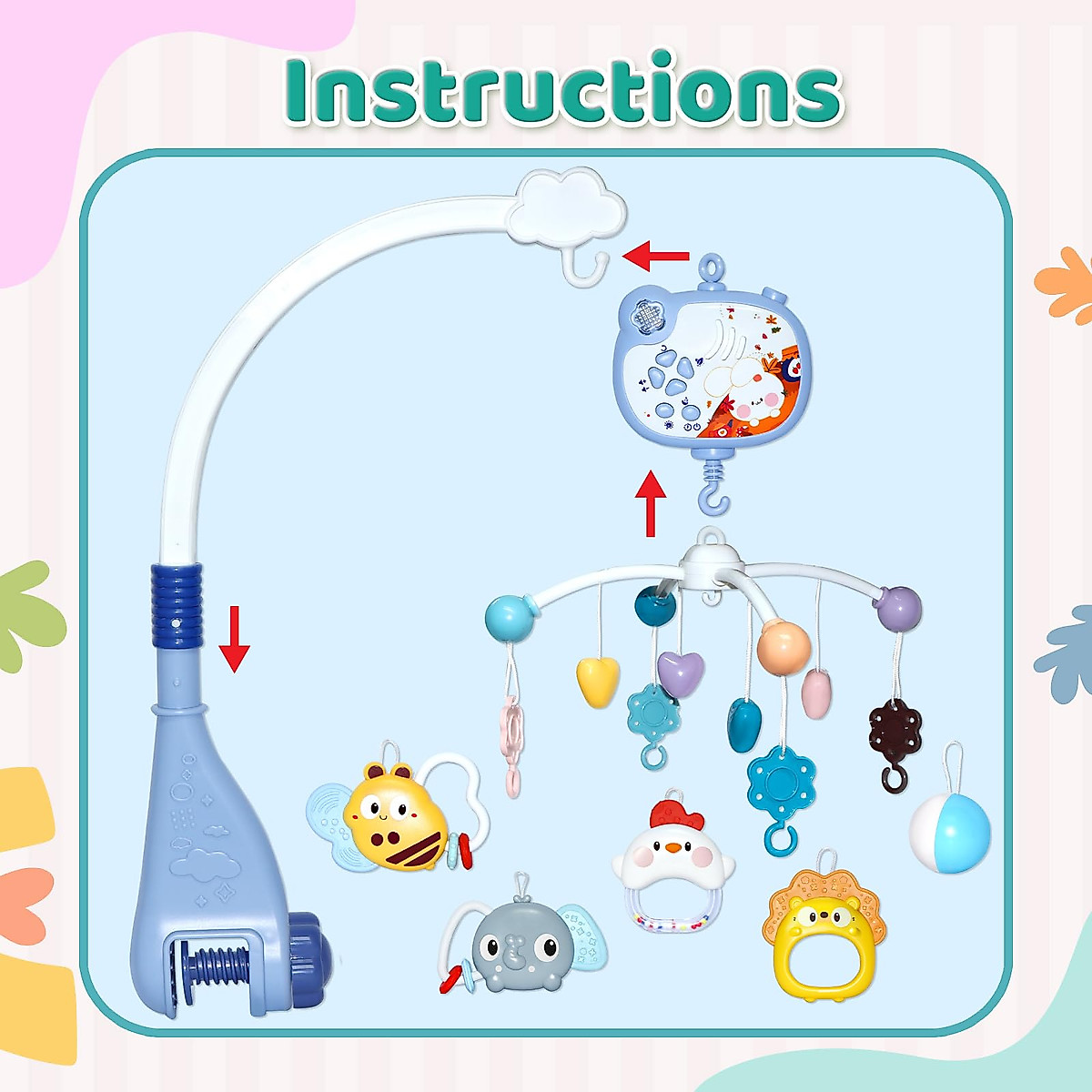 JAWOJOWA Baby Crib Mobile with Music and Night Lights,Mobile for Crib with Rotation, Remote Control, Projection, Baby Crib Toys for Newborn Infant Boys Girls Toddles (Pink)