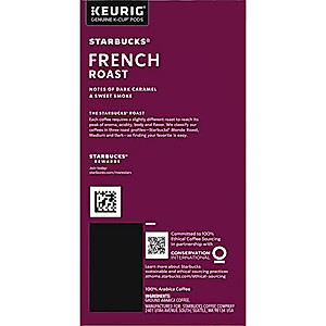 Starbucks Coffee K-Cup Pods, French Roast, Dark Roast Coffee, Notes of Dark Caramel & Sweet Smoke, Keurig Genuine K-Cup Pods, 24 CT K-Cups/Box (Pack of 1 Box)