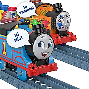 Thomas & Friends Motorized Toy Train Talking Thomas Engine with Annie & Clarabel Coach Cars for Preschool Kids Ages 3+ Years