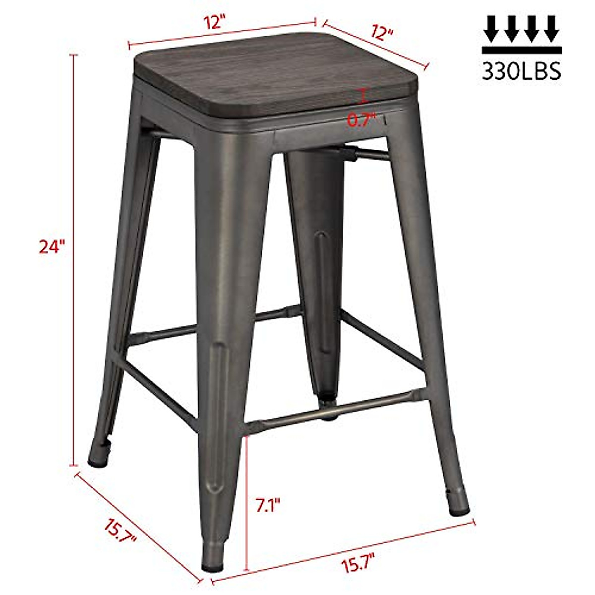 Yaheetech 24'' Counter Height Barstools 4PCS Metal Chairs Barstools for Patio with Wood Seat for Indoor and Outdoor, Gun Metal