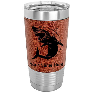 LaserGram 20oz Vacuum Insulated Tumbler Mug, Great White Shark, Personalized Engraving Included (Faux Leather, Basketball Style)