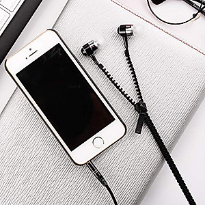 Luminous Zip Earphones Glow in The Dark Zipper Headphones Light up Wired Earbud Stereo Earphones for Mobile Phones Tablet (Zip-Black)