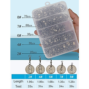 Beoccudo 210pcs Barrel Swivels with Snaps, Fishing Swivels Saltwater Freshwater Snap Connector