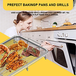 Extra Large Air Fryer Basket for Oven, 18.7'' x 11.9'' Stainless Steel Crisper Basket for Convection Oven, Baking Pan Perfect for the Grill, Dishwasher Safe, 2 Pack