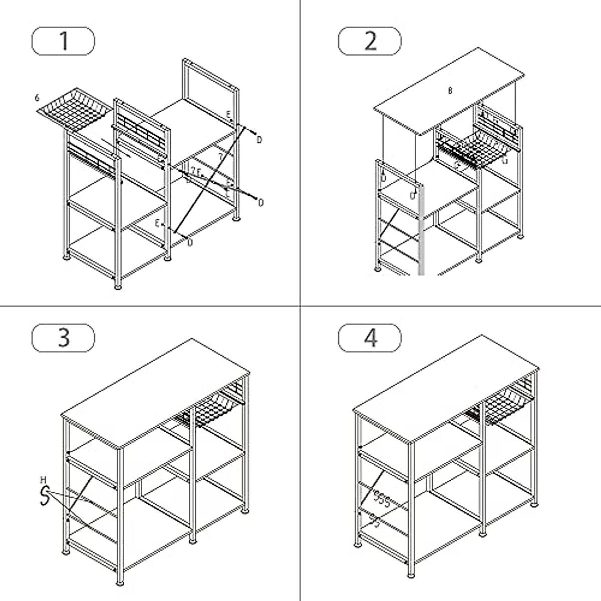AZL1 Life Concept Industrial Kitchen Rack, Coffee Bar, Microwave Stand Metal Frame, Wire Basket 5 Hooks Mini Oven, Spices Utensils, Simple Assembly, 35.4inch, Rustic Brown