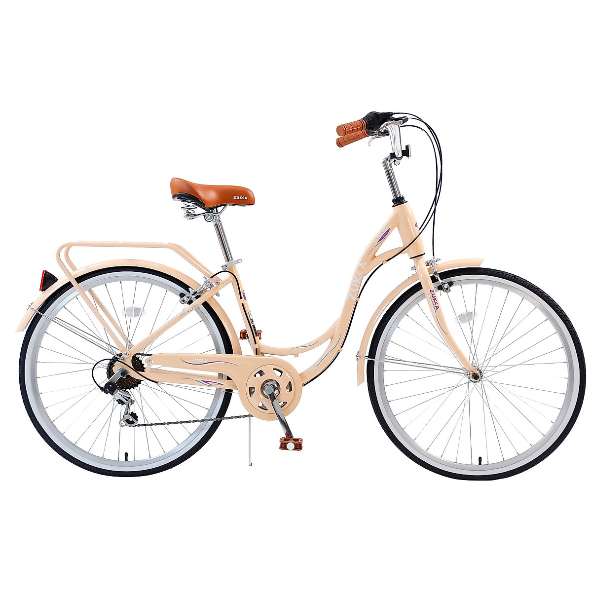 WEEROCK 26 Inch Adult Cruiser Bike Ladies Bicycle Shimano 7 Speeds Steel Frame Commuter Bike for Women, Men, Seniors,Multi Colors,Beige