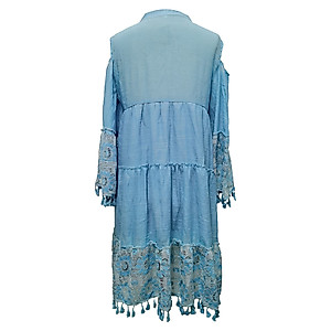 Long Dresses for Women Wedding Guest Ladies Lace Tassel Hollow Stitching Sunscreen Blouse Casual Dress