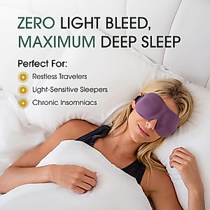 Nidra Sleep Mask for Men Women, Purple 3D Blackout Sleeping Mask, Contoured Mask for Lash Extensions, Side Sleepers Eye Cover, Zero Eye Pressure, Travel Eye Shades, Night Blindfolded for Deep Sleep