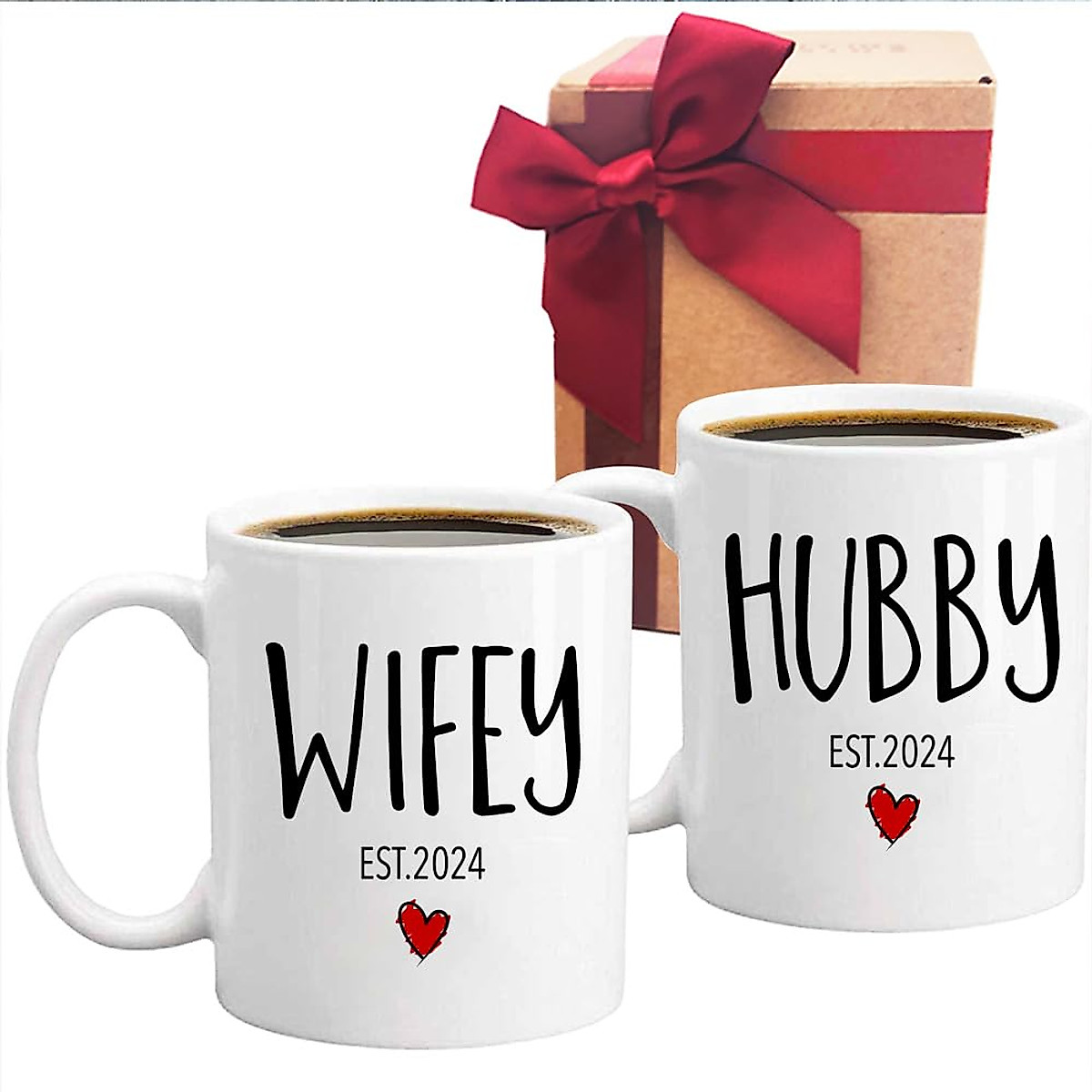 CHIEN-CHI LILI EST 2024 Husband Wife Mug Gift, Mr Mrs Mug Wedding Gift, Engagement Wedding Gift for Couple, Anniversary Valentine’s Day Mug Gift for Couples, Bride Groom Gift for Wedding