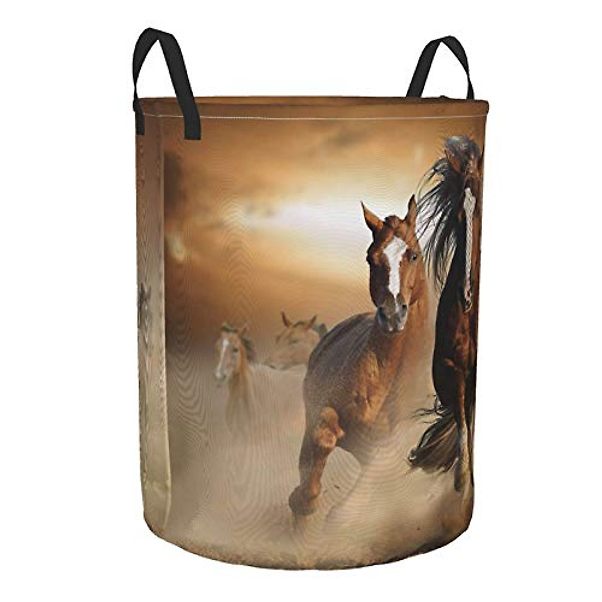 FeHuew Two Running Chestnut Horses Collapsible Laundry Basket with Handle Waterproof Fabric Hamper Laundry Storage Baskets Organizer Large Bins for Dirty Clothes,toys,Bathroom