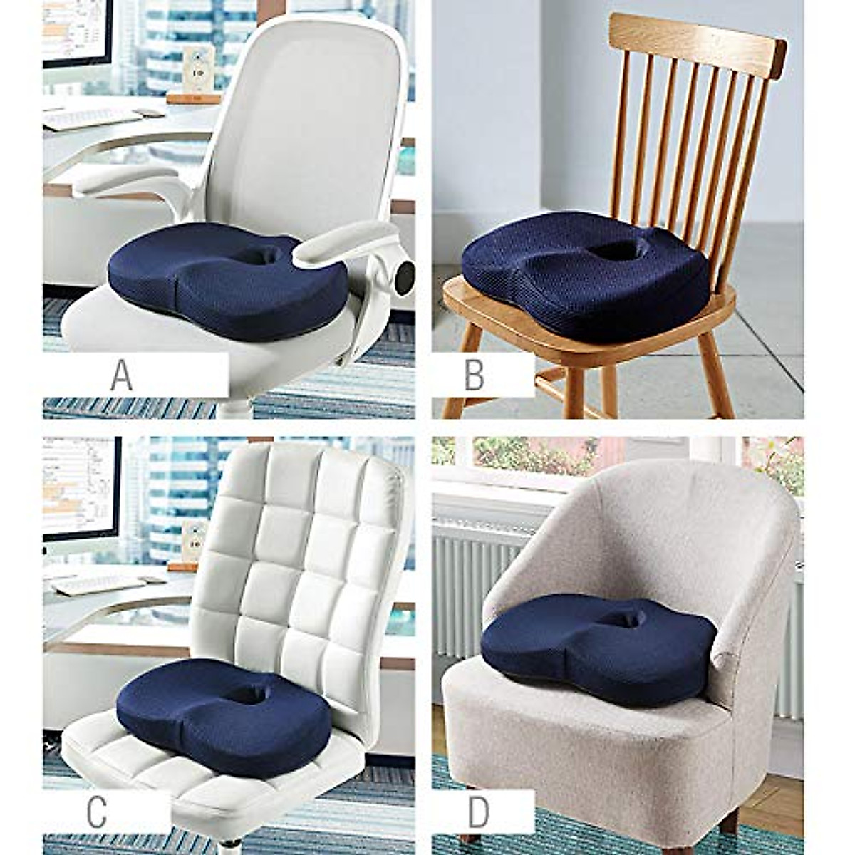 Office Chair Cushion for Butt,Comfort Memory Foam Seat Cushion,Ergonomic Chair Pad Pillow,Tailbone Pain Relief Cushion,Machine Washable Cover-Bamboo Charcoal Memory Foam