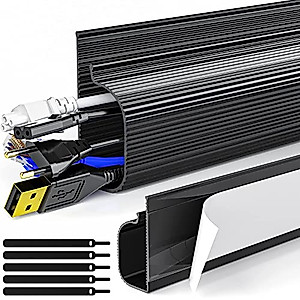 Cable Management Under Desk 31.5in J Channel Cable Raceway, 2 Pack Cord Hider Desk Cable Tray, No Drilling Under Desk Cable Management Tray, Self Adhesive Desk Wire Management, 15.7x1.1x2.4 in, Black