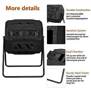 Bin Large Composting Dual Door Rotating Tumbler 42 Gallon Outdoor Gardening Lawn Care Large Compost Bin, Patio, Lawn & Garden