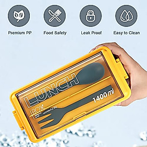 NatraProw Bento Box Adult Lunch Box, 3-in-1 Stackable Lunch Containers, 47OZ Bento Box with 4 Compartments, Fork & Spoon, Leak Proof, Microwave Safe (Blue)