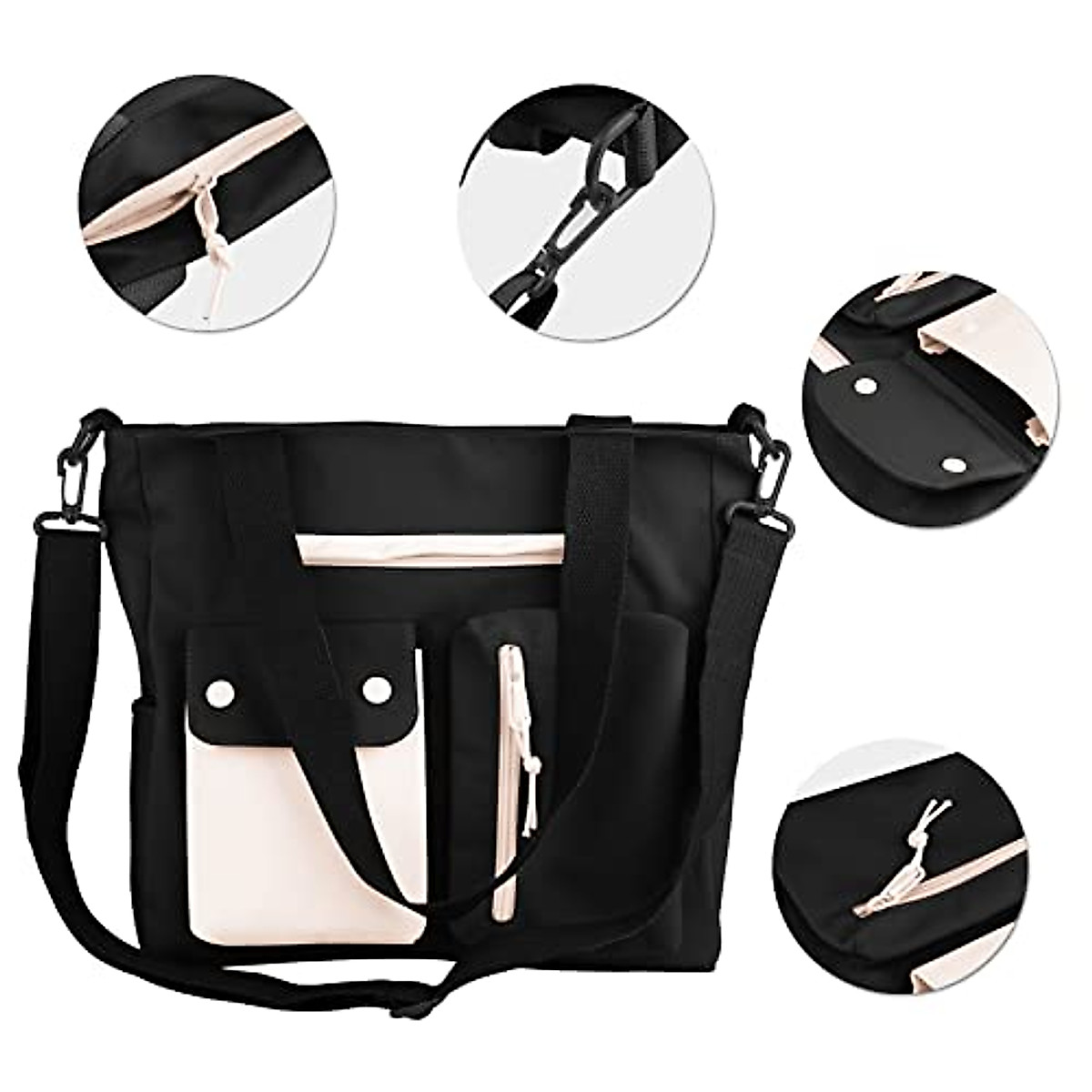 Crossbody Bag for Women Girls, Lightweight Nylon Purse & Handbag, Casual Shoulder Messenger Tote Bag for School and Work, Black