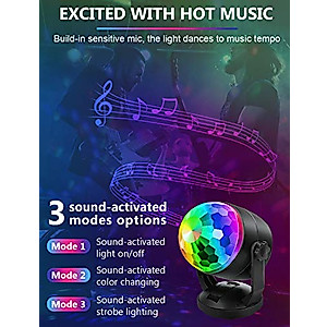 [4-Pack] Sound Activated Party Lights with Remote Control, Battery Powered/USB Portable RBG Disco Ball Light, Dj Lighting, Strobe Lamp 7 Modes Stage Party Supplies for Home Room Dance Parties Karaoke