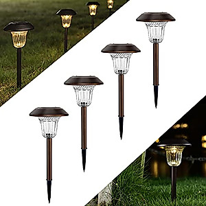 SOLPEX Solar Path Lights, 4 Pack High Lumen Solar Garden Lights, Solar Powered Waterproof Pathway Lights, Automatic Led Warm White Solar Yard Lights for Driveway, Walkway, Landscape, Lawn