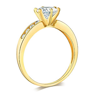 14k Yellow Gold SOLID Wedding Engagement Ring and Wedding Band 2 Piece Set - Size 9