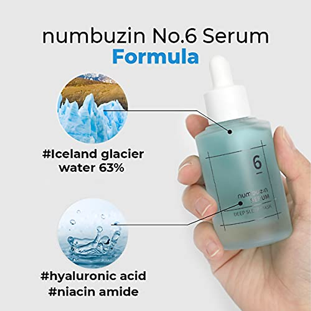 numbuzin No.6 Deep Sleep Mask Serum | Instant, Long Lasting Hydration, Hyaluronic Acid, Niacinamide, Refreshing Iceland Glacier Water | Korean Skin Care for Face, 1.69 fl oz