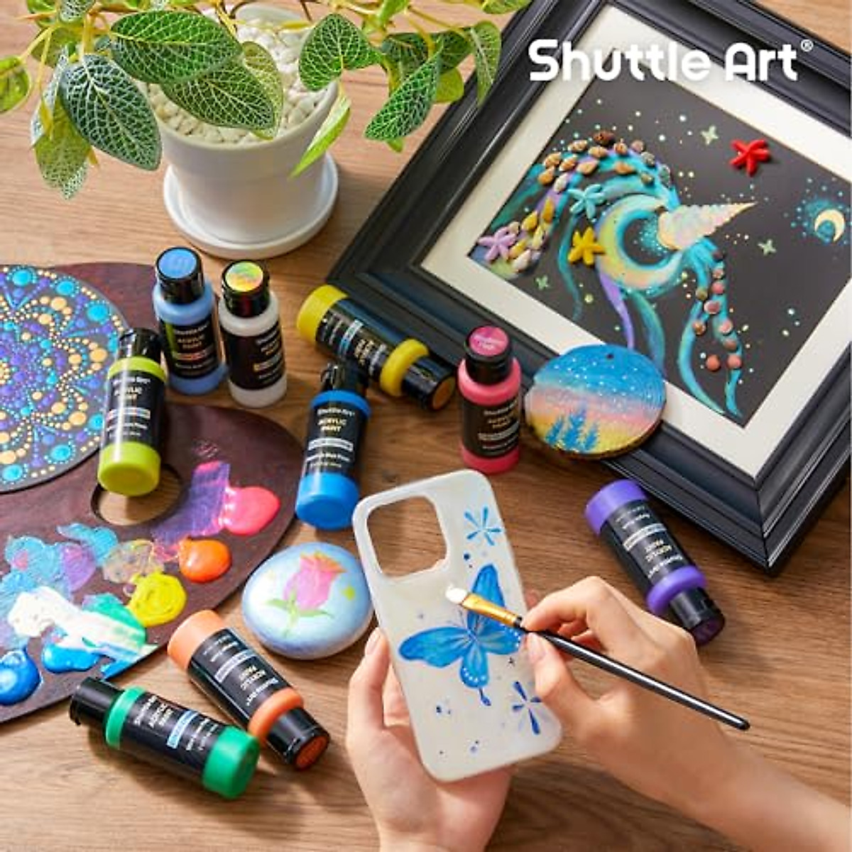 Shuttle Art Color Change Acrylic Paint, 20 Chameleon Colors Acrylic Paint, 60ml/2oz Bottles, Iridescent Paint for Artists, Beginners, Kids Painting & Crafting on Canvas, Rocks, Wood, Fabric, Ceramic