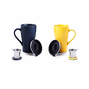 ARRADEN Two Set Tea Cup with Infuser and 4 Lids, 18oz Large Tea Infuser Mug, Tea Strainer Cup for Loose Tea, Travel Mug with Tea Bag Holder